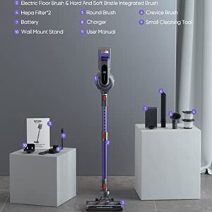 BuTure Cordless Vacuum Cleaner, 400W 33Kpa Powerful Stick Vacuum with 55min Runtime Detachable Battery, Touch Display and 1.2L Large Dust Cup, Vacuum Cleaners for Hardwood Floor Carpet Car Pet