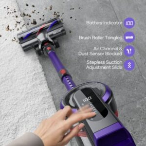 BuTure Cordless Vacuum Cleaner, 400W 33Kpa Powerful Stick Vacuum with 55min Runtime Detachable Battery, Touch Display and 1.2L Large Dust Cup, Vacuum Cleaners for Hardwood Floor Carpet Car Pet