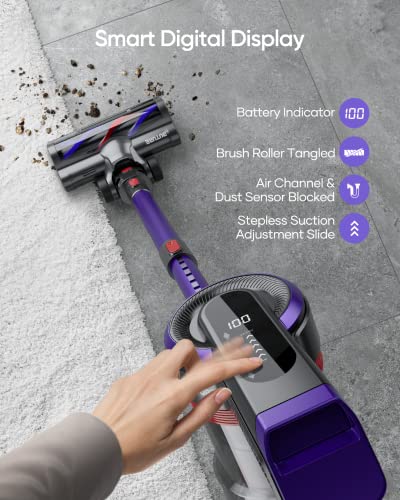 BuTure Cordless Vacuum Cleaner, 400W 33Kpa Powerful Stick Vacuum with 55min Runtime Detachable Battery, Touch Display and 1.2L Large Dust Cup, Vacuum Cleaners for Hardwood Floor Carpet Car Pet