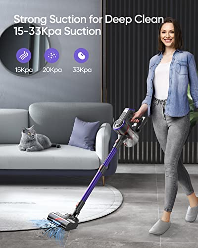 BuTure Cordless Vacuum Cleaner, 400W 33Kpa Powerful Stick Vacuum with 55min Runtime Detachable Battery, Touch Display and 1.2L Large Dust Cup, Vacuum Cleaners for Hardwood Floor Carpet Car Pet