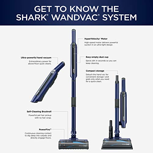 Shark WS633 WANDVAC System Pet Pro Cordless Stick & Handheld Vacuum Combo 3-in-1 Ultra-Lightweight Powerful with Boost Mode, Charging Dock & Motorized Hand Tool, Royal Blue, Navy