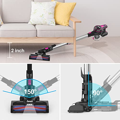 INSE Cordless Vacuum Cleaner, 6-in-1 Rechargeable Stick Vacuum with 2200 m-A-h Battery, Powerful Lightweight Vacuum Cleaner, Up to 45 Mins Runtime, for Home Hard Floor Carpet Pet Hair-N5S Coral