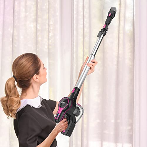 INSE Cordless Vacuum Cleaner, 6-in-1 Rechargeable Stick Vacuum with 2200 m-A-h Battery, Powerful Lightweight Vacuum Cleaner, Up to 45 Mins Runtime, for Home Hard Floor Carpet Pet Hair-N5S Coral