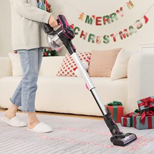 INSE Cordless Vacuum Cleaner, 6-in-1 Rechargeable Stick Vacuum with 2200 m-A-h Battery, Powerful Lightweight Vacuum Cleaner, Up to 45 Mins Runtime, for Home Hard Floor Carpet Pet Hair-N5S Coral