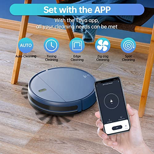 ZCWA Robot Vacuum Cleaner, Robotic Vacuum and Mop Combo Compatible with Alexa/WiFi/App, Self-Charging, 230ML Water Tank for Pet Hair, Hard Floors and Low Pile Carpet (Blue)