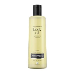 neutrogena body oil light sesame formula, dry skin moisturizer & hydrating body massage oil, for radiant & healthy looking glow, nourishing bath oil for sheer moisture, 16 fl. oz