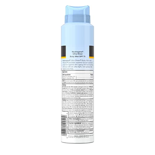 Neutrogena Ultra Sheer Body Mist Sunscreen Spray Broad Spectrum SPF 70, Lightweight, Non-Greasy & Water Resistant, Oil-Free & Non-Comedogenic UVA/UVB Sunscreen Mist, 5 oz (Pack of 3)