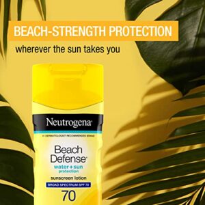 Neutrogena Beach Defense Water Resistant Sunscreen Lotion with Broad Spectrum SPF 70, Oil-Free and PABA-Free Fast-Absorbing Sunscreen Lotion, UVA/UVB Sun Protection, SPF 70, 6.7 oz