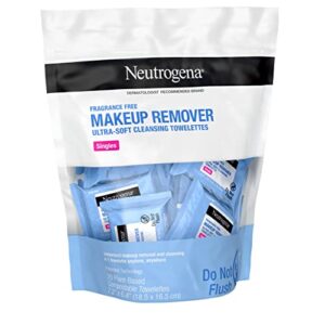 Neutrogena Fragrance-Free Makeup Remover Cleansing Towelette Singles, Individually-Wrapped Daily Face Wipes to Remove Dirt, Oil, Makeup & Waterproof Mascara for Travel & On-the-Go, 20 ct (Pack of 6)