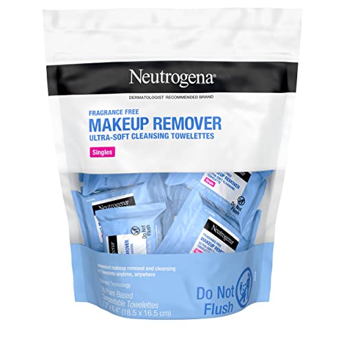 Neutrogena Fragrance-Free Makeup Remover Cleansing Towelette Singles, Individually-Wrapped Daily Face Wipes to Remove Dirt, Oil, Makeup & Waterproof Mascara for Travel & On-the-Go, 20 ct (Pack of 6)