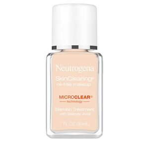 neutrogena skinclearing oil-free acne and blemish fighting liquid foundation with salicylic acid acne medicine, shine controlling, for acne prone skin, 10 classic ivory, 1 fl. oz