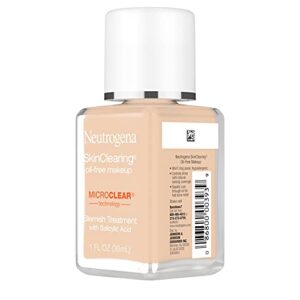 Neutrogena SkinClearing Oil-Free Acne and Blemish Fighting Liquid Foundation with Salicylic Acid Acne Medicine, Shine Controlling, for Acne Prone Skin, 60 Natural Beige, 1 fl. oz