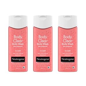 neutrogena body clear acne treatment body wash with salicylic acid acne medicine, pink grapefruit body acne cleanser to prevent breakouts on back, chest & shoulders, 8.5 fl. oz (pack of 3)