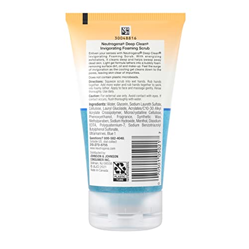 Neutrogena Deep Clean Invigorating Foaming Facial Scrub with Glycerin, Cooling & Exfoliating Gel Face Wash to Remove Dirt, Oil & Makeup, 4.2 fl. oz