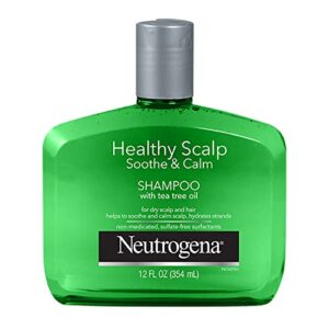 neutrogena soothing & calming healthy scalp shampoo to moisturize dry scalp & hair, with tea tree oil, ph-balanced, paraben-free & phthalate-free, safe for color-treated hair, 12oz