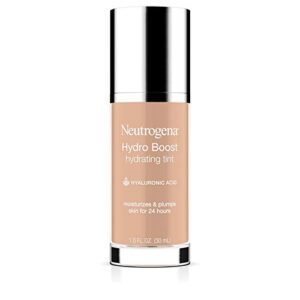 neutrogena hydro boost hydrating tint with hyaluronic acid, lightweight water gel formula, moisturizing, oil-free & non-comedogenic liquid foundation makeup, 30 buff color, 1.0 fl. oz