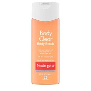 neutrogena body clear oil free acne body scrub with salicylic acid acne treatment medicine, exfoliating salicylic acid body wash to treat acne on back, chest, and shoulders, 8.5 fl. oz