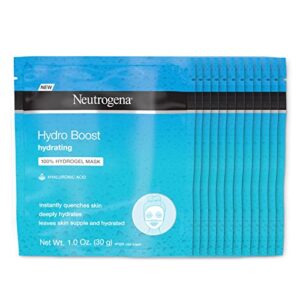 neutrogena hydro boost moisturizing & hydrating 100% hydrogel sheet face mask for dry skin with hyaluronic acid, gentle & non-comedogenic, 1 ounce (pack of 12)