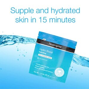 Neutrogena Hydro Boost Moisturizing & Hydrating 100% Hydrogel Sheet Face Mask for Dry Skin with Hyaluronic Acid, Gentle & Non-Comedogenic, 1 Ounce (Pack of 12)