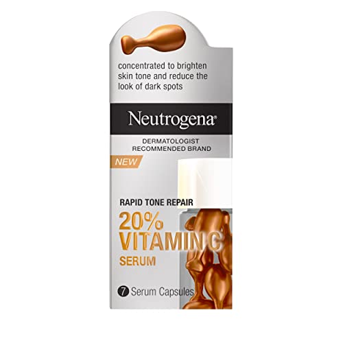 Neutrogena Rapid Tone Repair 20% Vitamin C Face Serum Capsules, Daily Facial Serum with Vitamin C to Help Brighten Skin Tone & Reduce Look of Dark Spots, 7 ct