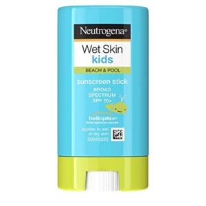 neutrogena wet skin kids water resistant sunscreen stick for face and body, broad spectrum spf 70, 0.47 oz