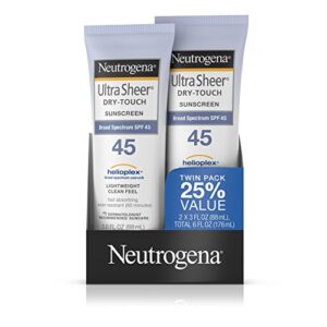 neutrogena ultra sheer dry-touch water resistant and non-greasy sunscreen lotion with broad spectrum spf 45, 3 fl. oz, (pack of 2)