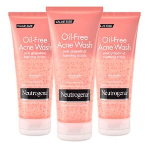 neutrogena oil free pink grapefruit acne treatment face wash with vitamin c, 2% salicylic acid, gentle foaming facial scrub to treat & prevent breakouts, 6.7 fl oz, pack of 3