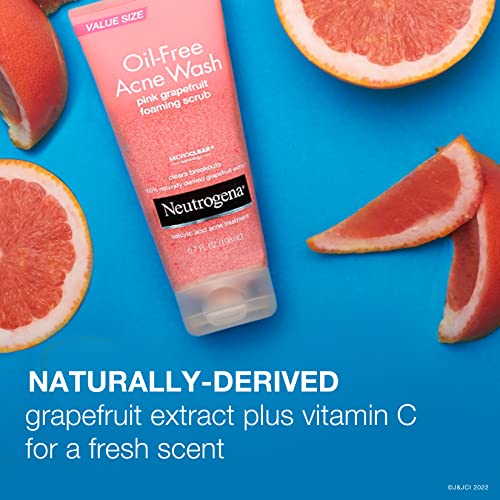 Neutrogena Oil Free Pink Grapefruit Acne Treatment Face Wash with Vitamin C, 2% Salicylic Acid, Gentle Foaming Facial Scrub to Treat & Prevent Breakouts, 6.7 Fl Oz, Pack of 3