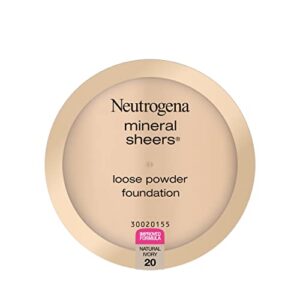 neutrogena mineral sheers lightweight loose powder makeup foundation with vitamins a, c, & e, sheer to medium buildable coverage, skin tone enhancer, face redness reducer, natural ivory 20.19 oz