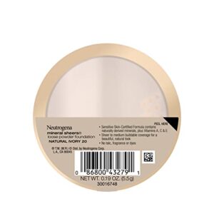 Neutrogena Mineral Sheers Lightweight Loose Powder Makeup Foundation with Vitamins A, C, & E, Sheer to Medium Buildable Coverage, Skin Tone Enhancer, Face Redness Reducer, Natural Ivory 20.19 oz