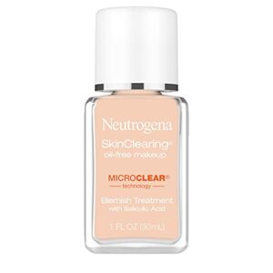 neutrogena skinclearing oil-free acne and blemish fighting liquid foundation with salicylic acid acne medicine, shine controlling, for acne prone skin, 80 medium beige, 1 fl. oz