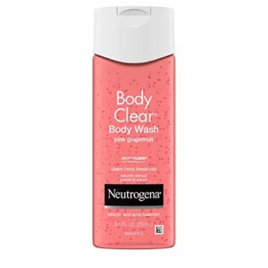 neutrogena body clear acne treatment body wash with 2% salicylic acid acne medicine to prevent body breakouts, pink grapefruit shower gel for back, chest & shoulders, vitamin c, 8.5 fl. oz