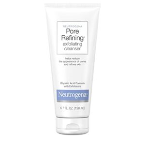 neutrogena pore refining exfoliating facial cleanser with glycolic acid formula, daily exfoliating face wash with alpha & beta hydroxy acid to minimize pores, non-comedogenic & soap-free, 6.7 fl. oz