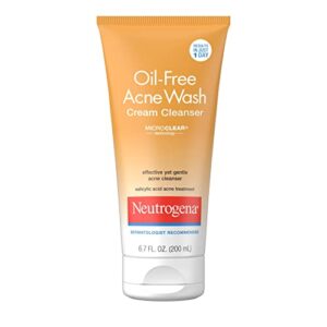 neutrogena oil-free acne face wash cream cleanser with 2% salicylic acid acne treatment, non-comedogenic & gentle daily facial cleanser for acne-prone skin, 6.7 fl. oz