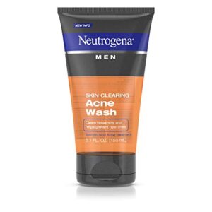 neutrogena men skin clearing daily acne face wash with salicylic acid acne treatment, non-comedogenic facial cleanser to treat & prevent breakouts, 5.1 fl. oz