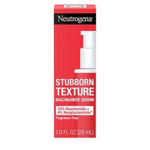 neutrogena stubborn texture resurfacing serum with 10% niacinamide & 4% neoglucosamine designed for acne-prone, improves uneven skin tone & refines texture, fragrance-free, 1 fl. oz