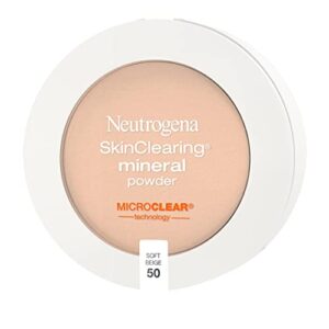 Neutrogena SkinClearing Mineral Acne-Concealing Pressed Powder Compact, Shine-Free & Oil-Absorbing Makeup with Salicylic Acid to Cover, Treat & Prevent Breakouts, Soft Beige 50.38 oz