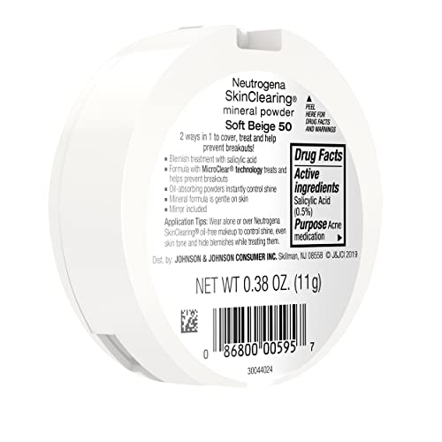 Neutrogena SkinClearing Mineral Acne-Concealing Pressed Powder Compact, Shine-Free & Oil-Absorbing Makeup with Salicylic Acid to Cover, Treat & Prevent Breakouts, Soft Beige 50.38 oz