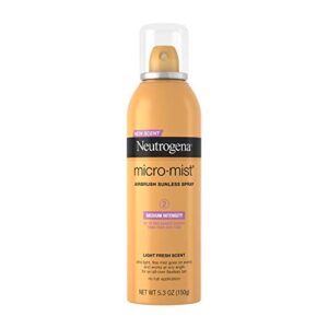 neutrogena micromist airbrush sunless tanning spray, gradual sunless indoor tanner with witch hazel, alcohol-free, oil-free & non-comedogenic formula, medium intensity, 5.3 oz