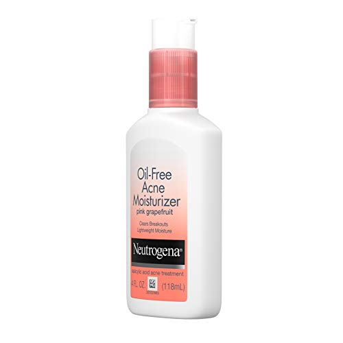 Neutrogena Oil Free Acne Facial Moisturizer with.5% Salicylic Acid Acne Treatment, Pink Grapefruit Acne Fighting Face Lotion for Breakouts, Non-Greasy & Non-Comedogenic, 4 fl. oz