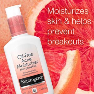 Neutrogena Oil Free Acne Facial Moisturizer with.5% Salicylic Acid Acne Treatment, Pink Grapefruit Acne Fighting Face Lotion for Breakouts, Non-Greasy & Non-Comedogenic, 4 fl. oz