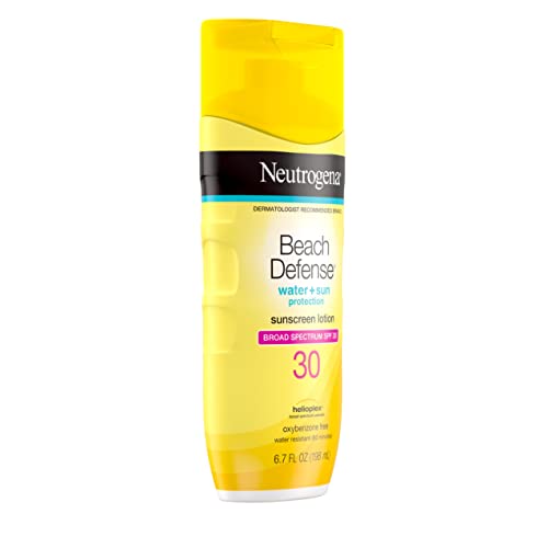 Neutrogena Beach Defense Water-Resistant Sunscreen Lotion with Broad Spectrum SPF 30, Oil-Free and PABA-Free Oxybenzone-Free Sunscreen Lotion, UVA/UVB Sun Protection, SPF 30, 6.7 fl. oz