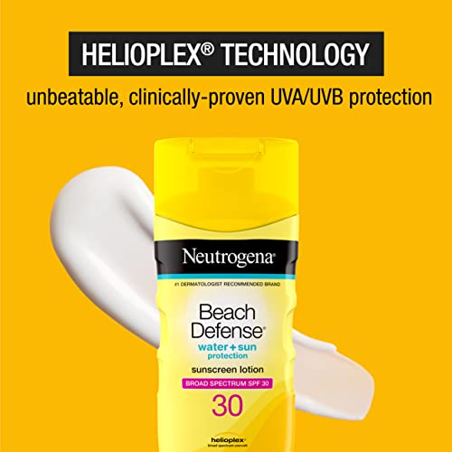 Neutrogena Beach Defense Water-Resistant Sunscreen Lotion with Broad Spectrum SPF 30, Oil-Free and PABA-Free Oxybenzone-Free Sunscreen Lotion, UVA/UVB Sun Protection, SPF 30, 6.7 fl. oz