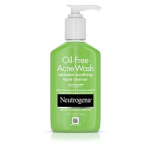 neutrogena oil-free acne and redness facial cleanser, soothing face wash with salicylic acid acne medicine, aloe, and chamomile to reduce facial redness, 6 fl. oz