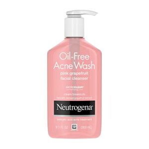 neutrogena oil-free salicylic acid pink grapefruit pore cleansing acne wash and facial cleanser with vitamin c, 9.1 fl. oz