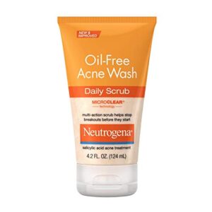 neutrogena oil-free acne face scrub, 2% salicylic acid acne treatment medicine, daily face wash to help prevent breakouts, oil free exfoliating facial cleanser for acne-prone skin, 4.2 fl. oz