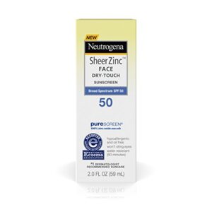 neutrogena sheer zinc dry-touch spf 50 face sunscreen, 2 fluid ounce -pack of 3 (package may vary)