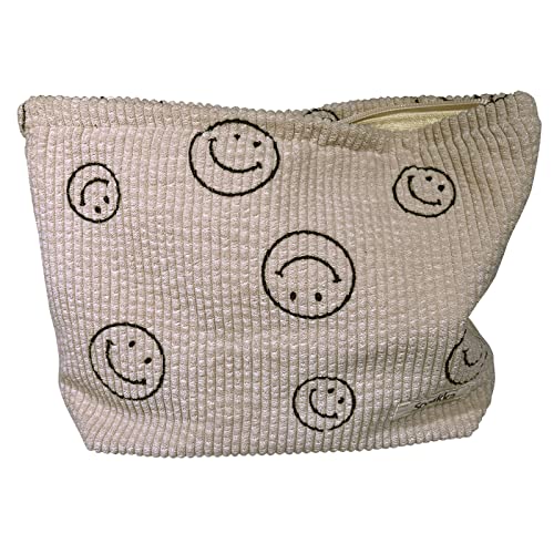 USLAICAI Bags for Women,Corduroy Cosmetic Bag Aesthetic Women Handbags Purses Smile Dots Makeup Organizer Storage Makeup Bag,cosmetic bags for women (Beige Smiley)