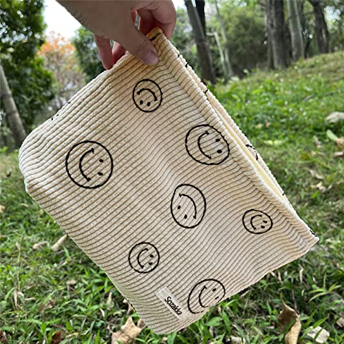 USLAICAI Bags for Women,Corduroy Cosmetic Bag Aesthetic Women Handbags Purses Smile Dots Makeup Organizer Storage Makeup Bag,cosmetic bags for women (Beige Smiley)