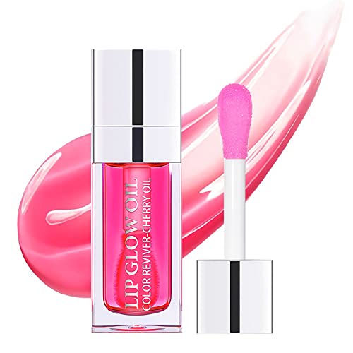 ZARICS Plumping Lip Oil, Hydrating Lip Gloss Tinted Lip Balm Lip Care Transparent Toot Lip Oil, Lasting Nourishing Lip Glow Oil Non-sticky Big Brush Glitter Primer Lip Tint (RASPBERRY)